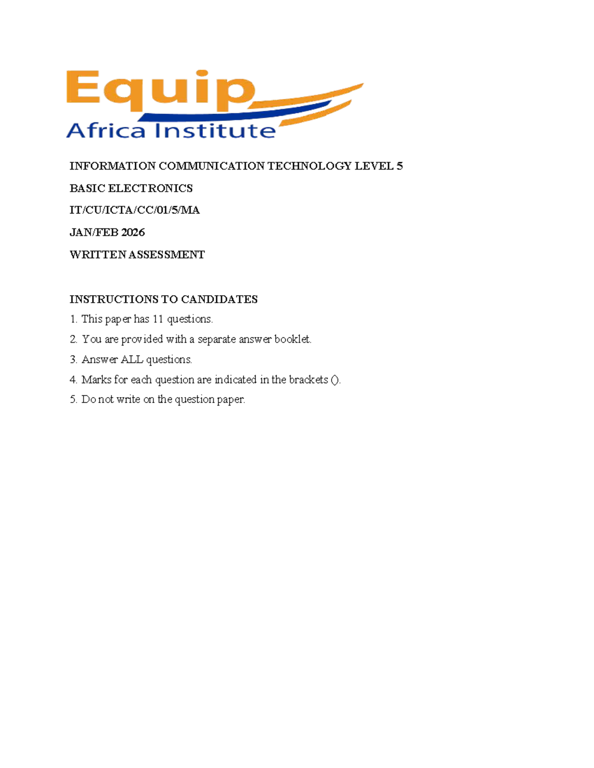 ICT Level 5 Basic Electronics 2026 Written Assessment Guide - Studocu