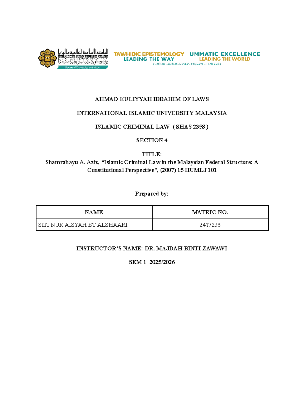 Islamic Criminal Law Review: Constitutional Framework in Malaysia (SHAS ...