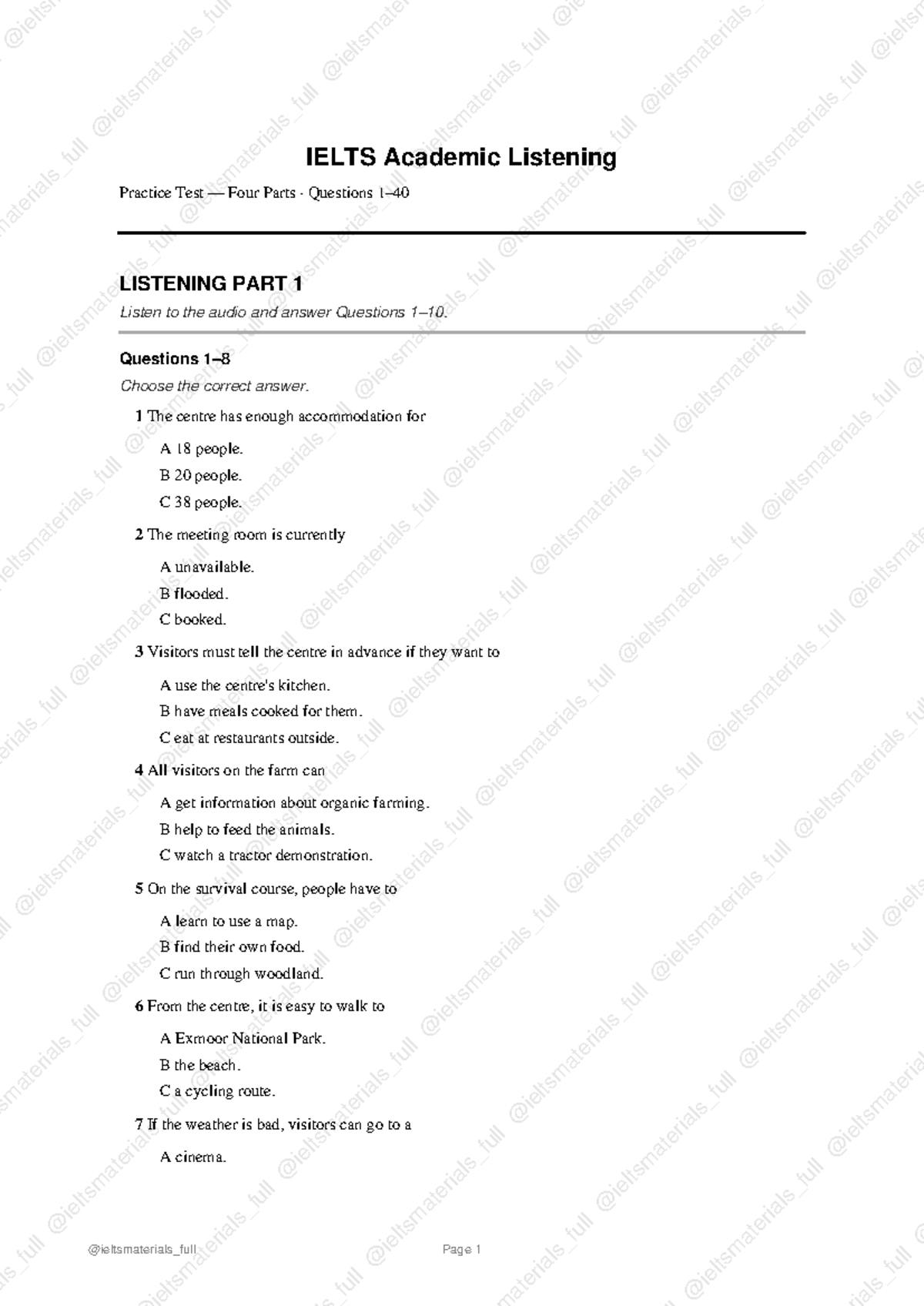 Listening Practice Test 3 L - IELTS Materials - Studocu