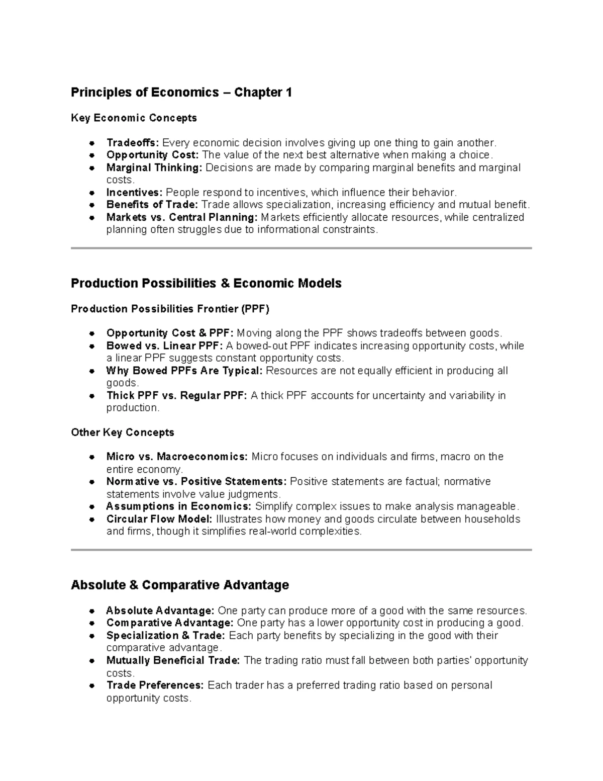ECO 101 - Chapter 1 Economics Principles & Key Concepts Summary - Studocu