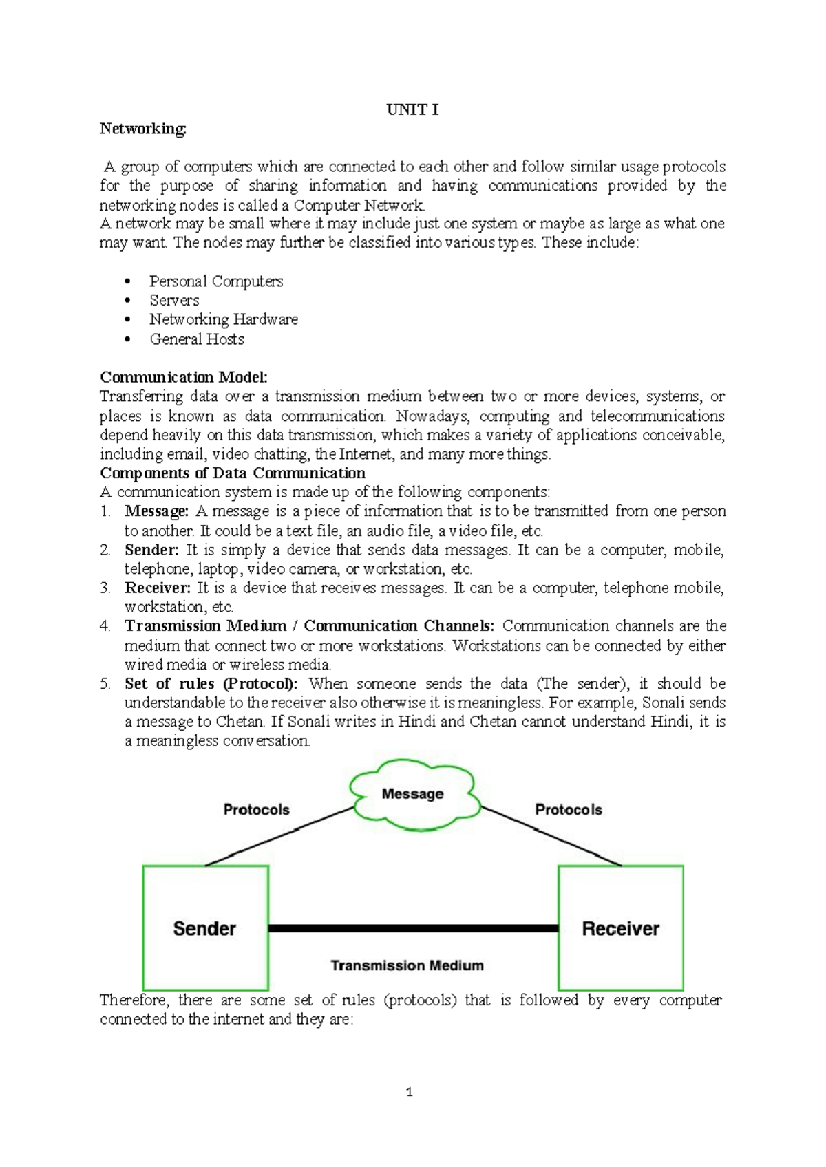 Networking: UNIT I - Overview of Computer Networks and Data ...