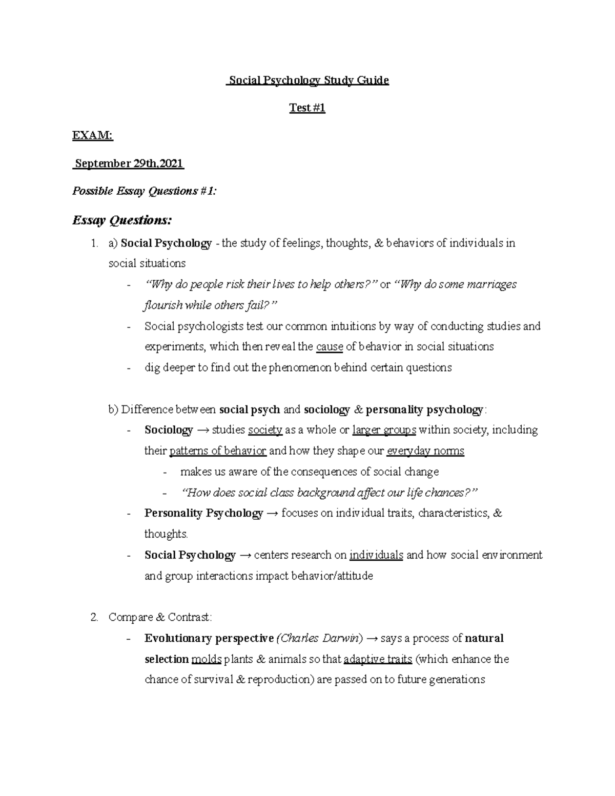 Study Guide for Social Psychology Test 1: Chapters 1-4 Review - Studocu
