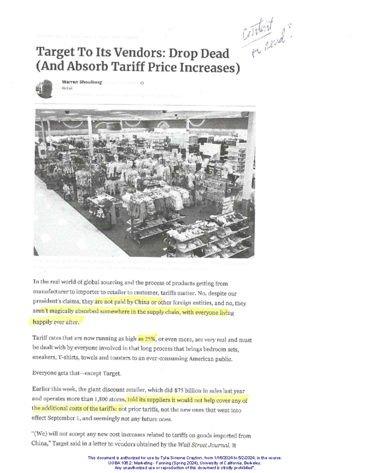 Target to its Vendors Drop Dead - This document is authorized for use ...