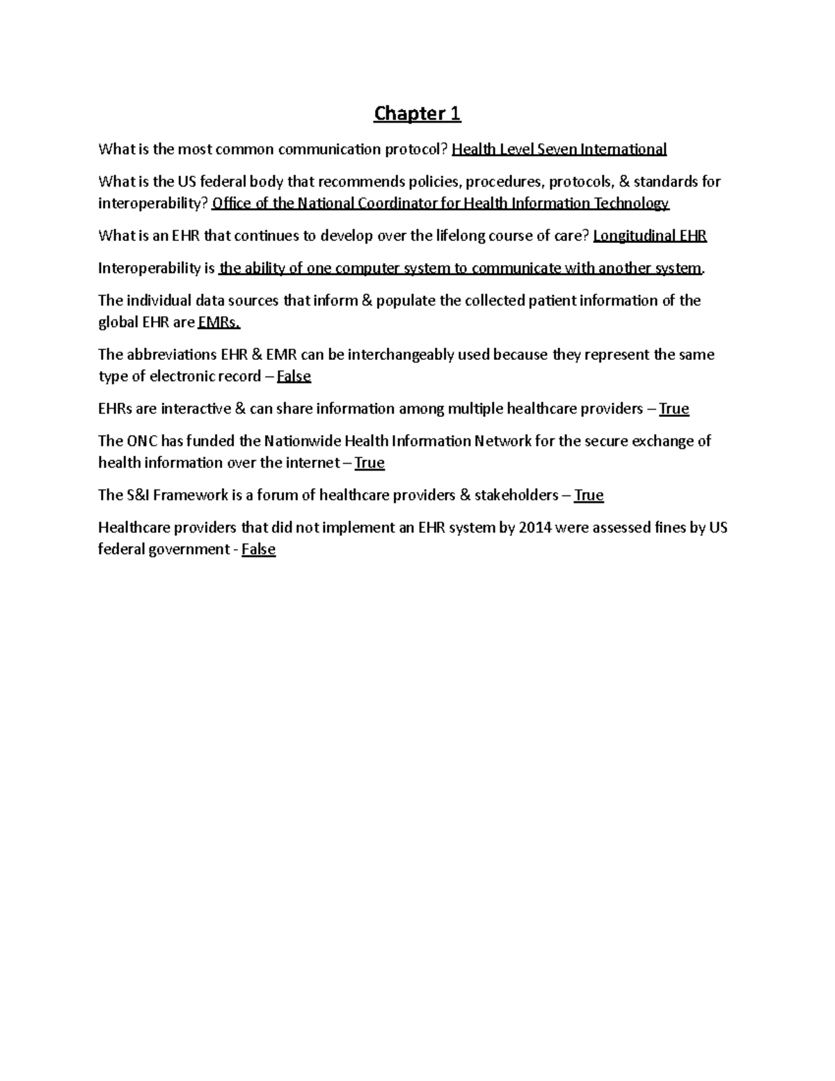 Health IT 101: Comprehensive Chapter 1 Study Guide - Studocu