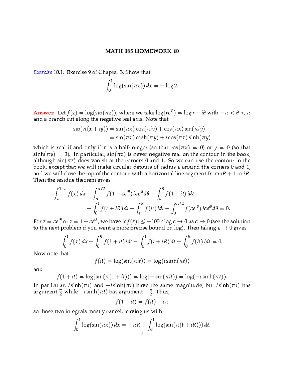 MATH 185 Homework 10: Integrals & Logarithmic Function Properties - Studocu
