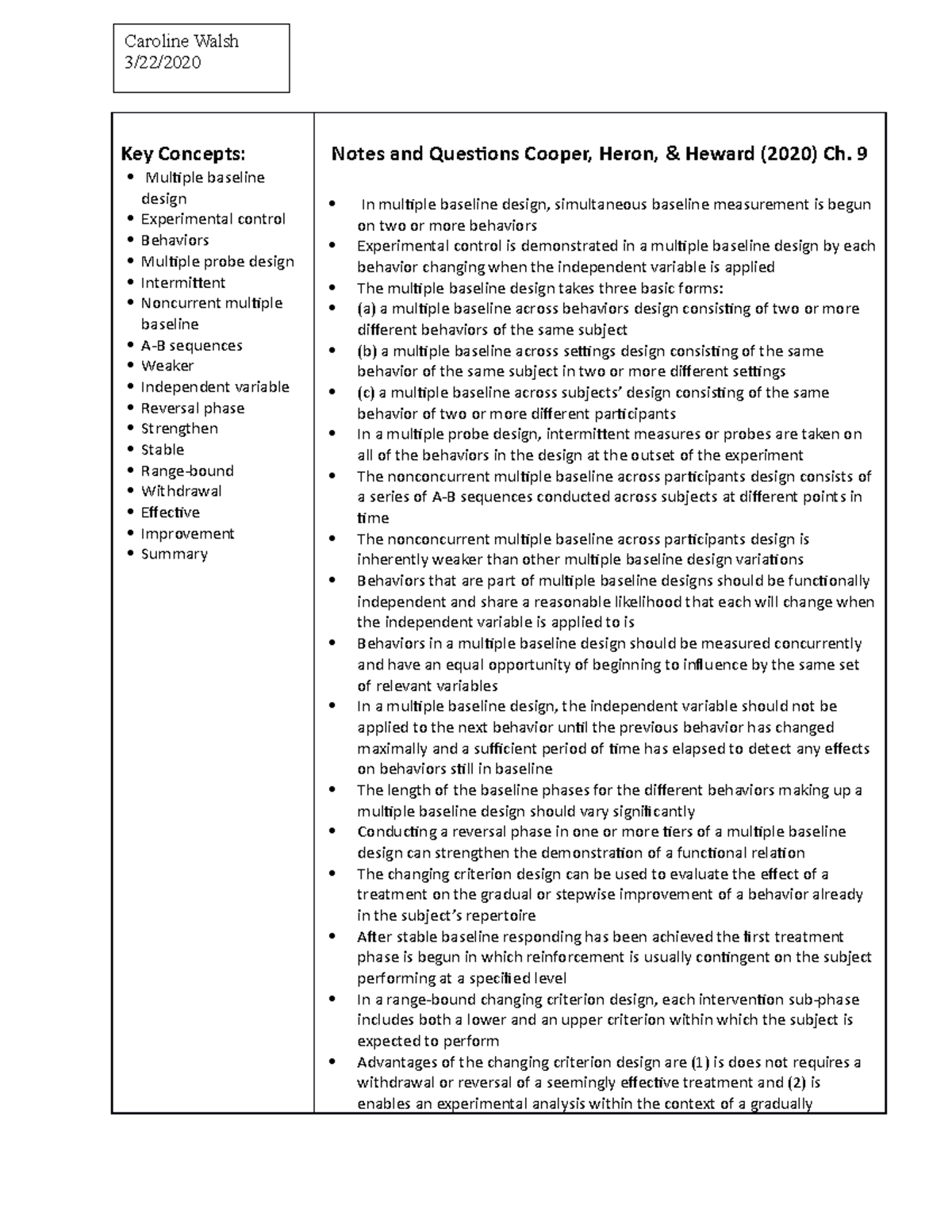 Multiple Baseline & Changing Criterion Design Notes 10 603 - Studocu