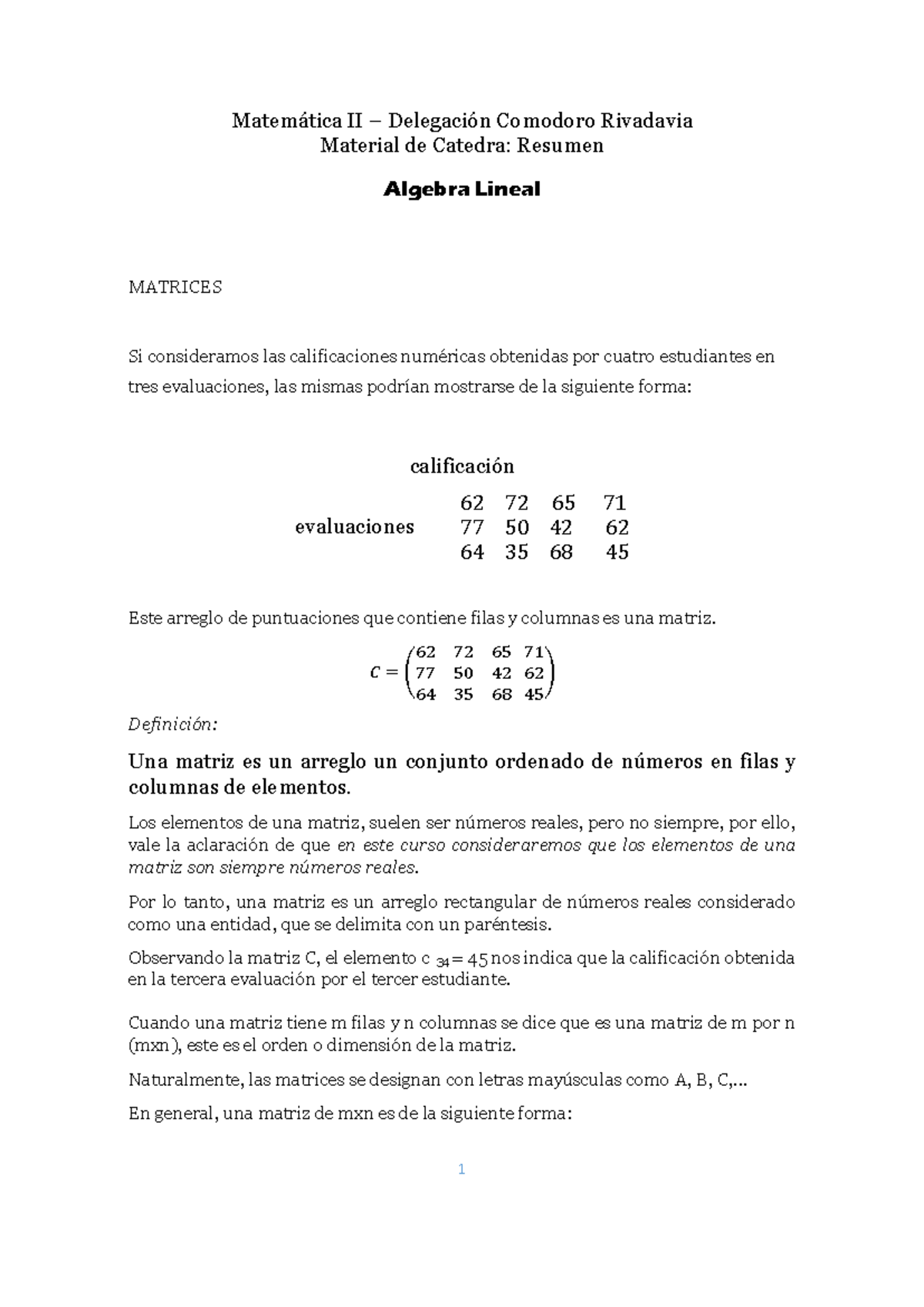 Resumen de Álgebra Lineal - Matemática II (MATRICES y Sistemas de Ecuaciones) - Studocu