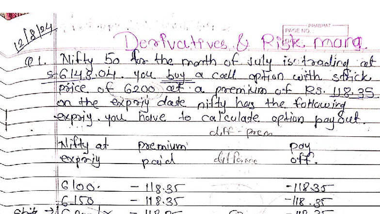 Derivatives Risk Management: PRABHAT Q1-Q4 Analysis and Calculations ...