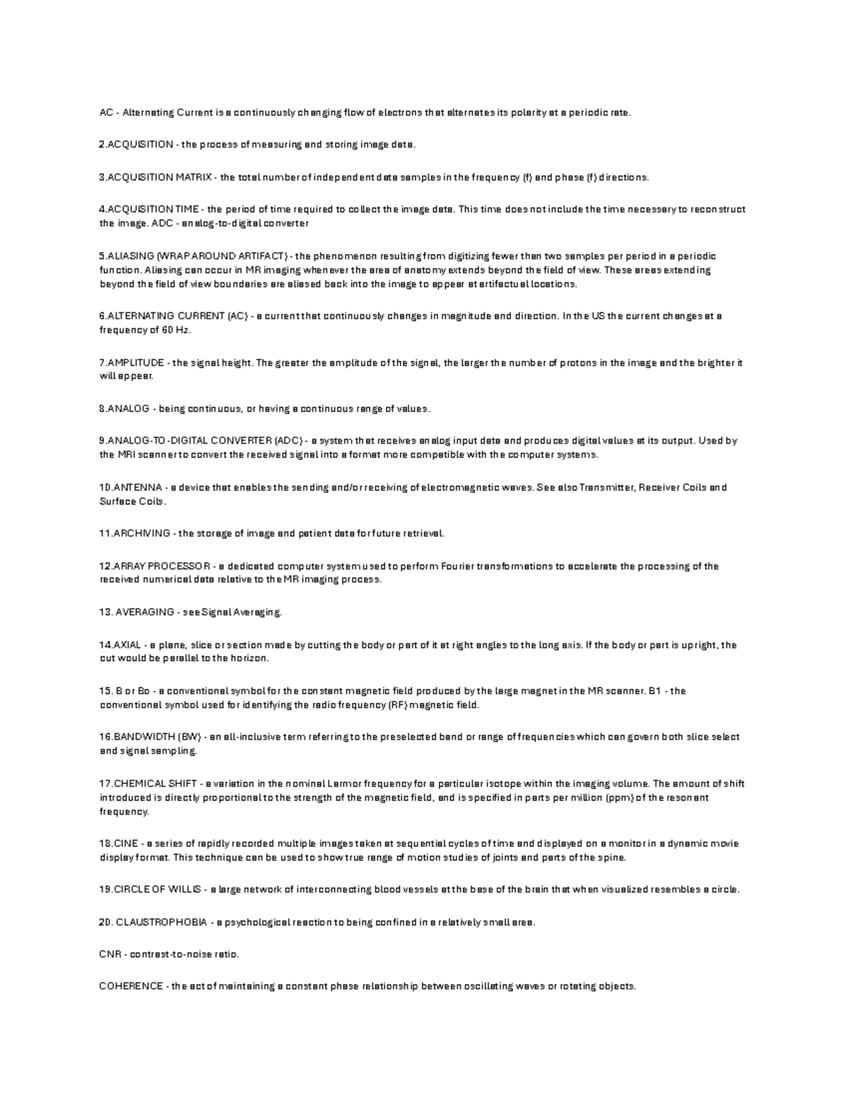 MRI Terminologies - NOTES - AC - Alternating Current is a continuously ...