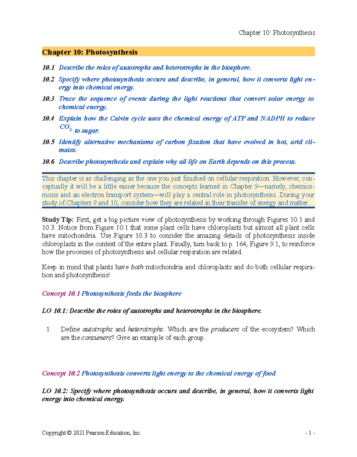 Bio12 ARG 10 Photosynthesis Worksheet - Assignment for Test Review ...