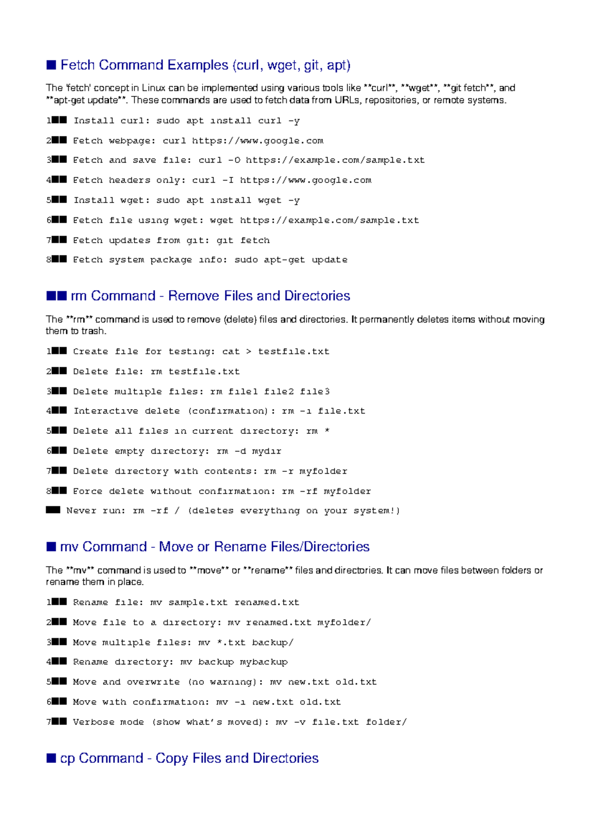 Linux Commands: Fetch, RM, MV, CP - Detailed Examples - Studocu