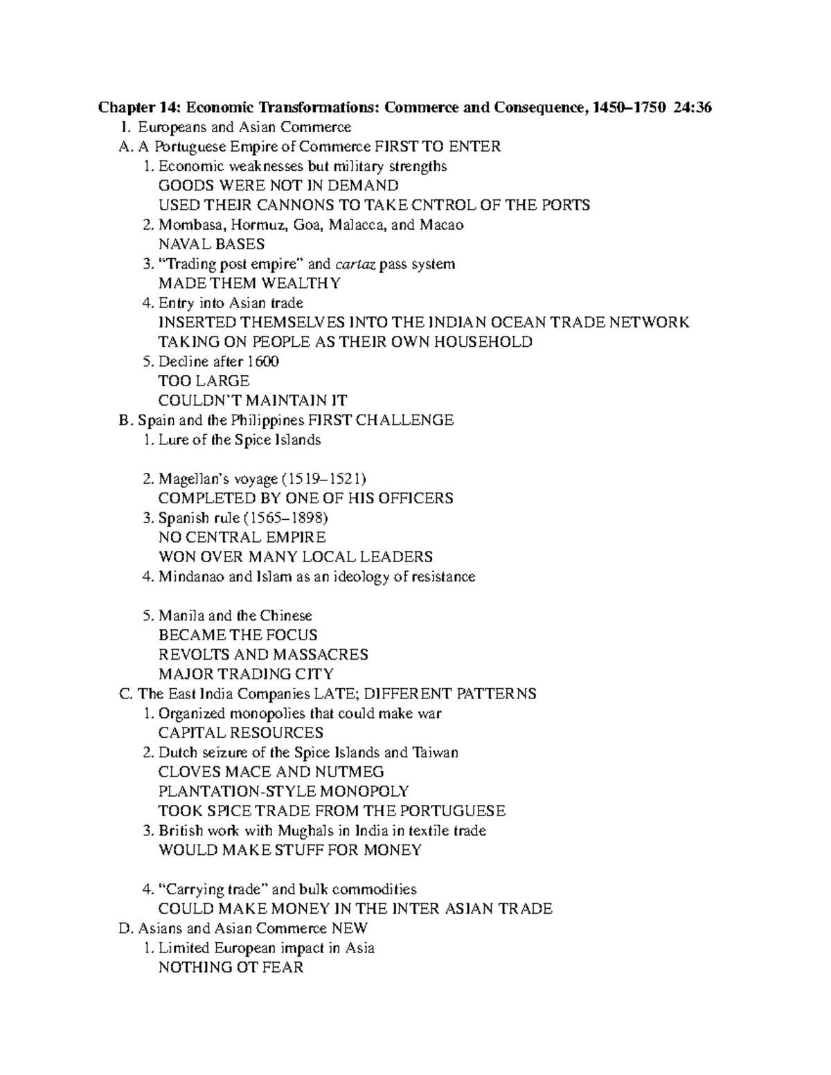 Chapter 14 notes - Chapter 14: Economic Transformations: Commerce and ...