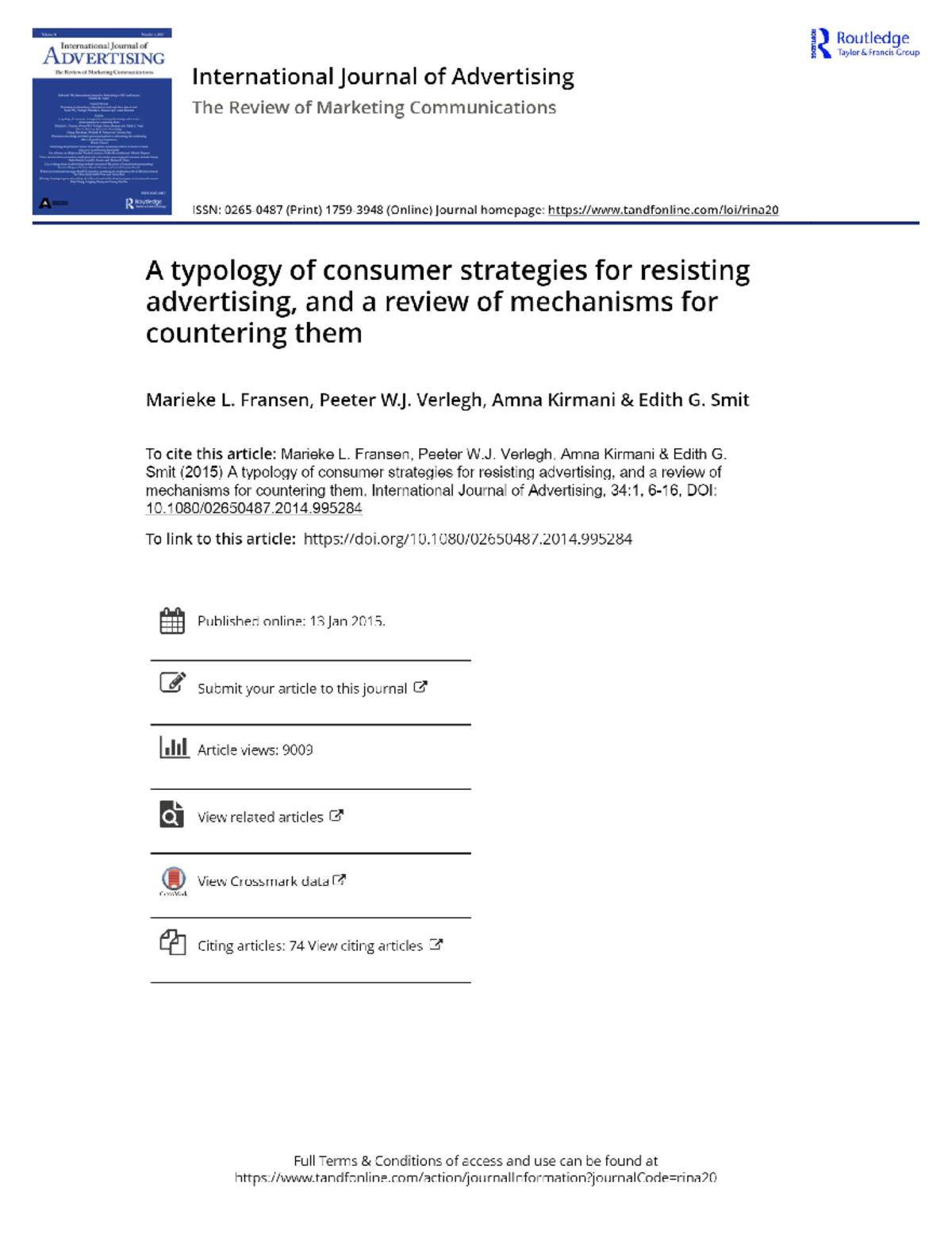 Consumer Resistance Strategies in Advertising: A Typology and Review ...