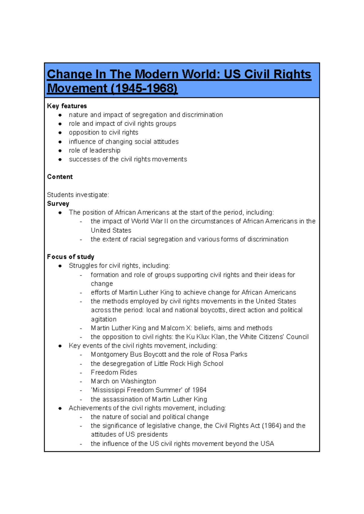 US Civil Rights Movement: Key Features, Struggles, and Impact (HSC ...
