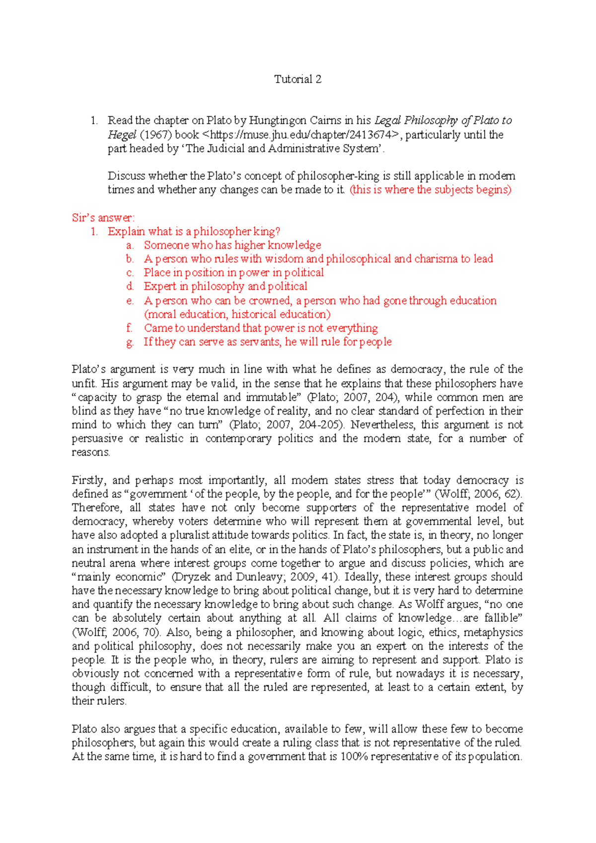 Tutorial 2 - Examining Plato's Philosopher-King in Modern Governance ...