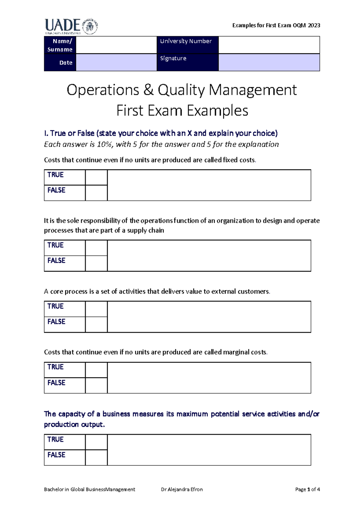 MOCK Operation - Simulacro Parcial - Name/ Surname University Number ...
