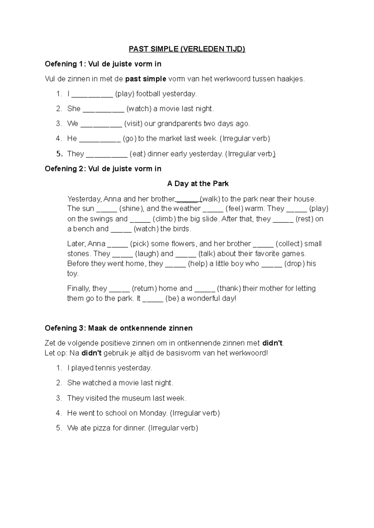 Past Simple Exercises #1 (Oefeningen Verleden Tijd) - Studeersnel