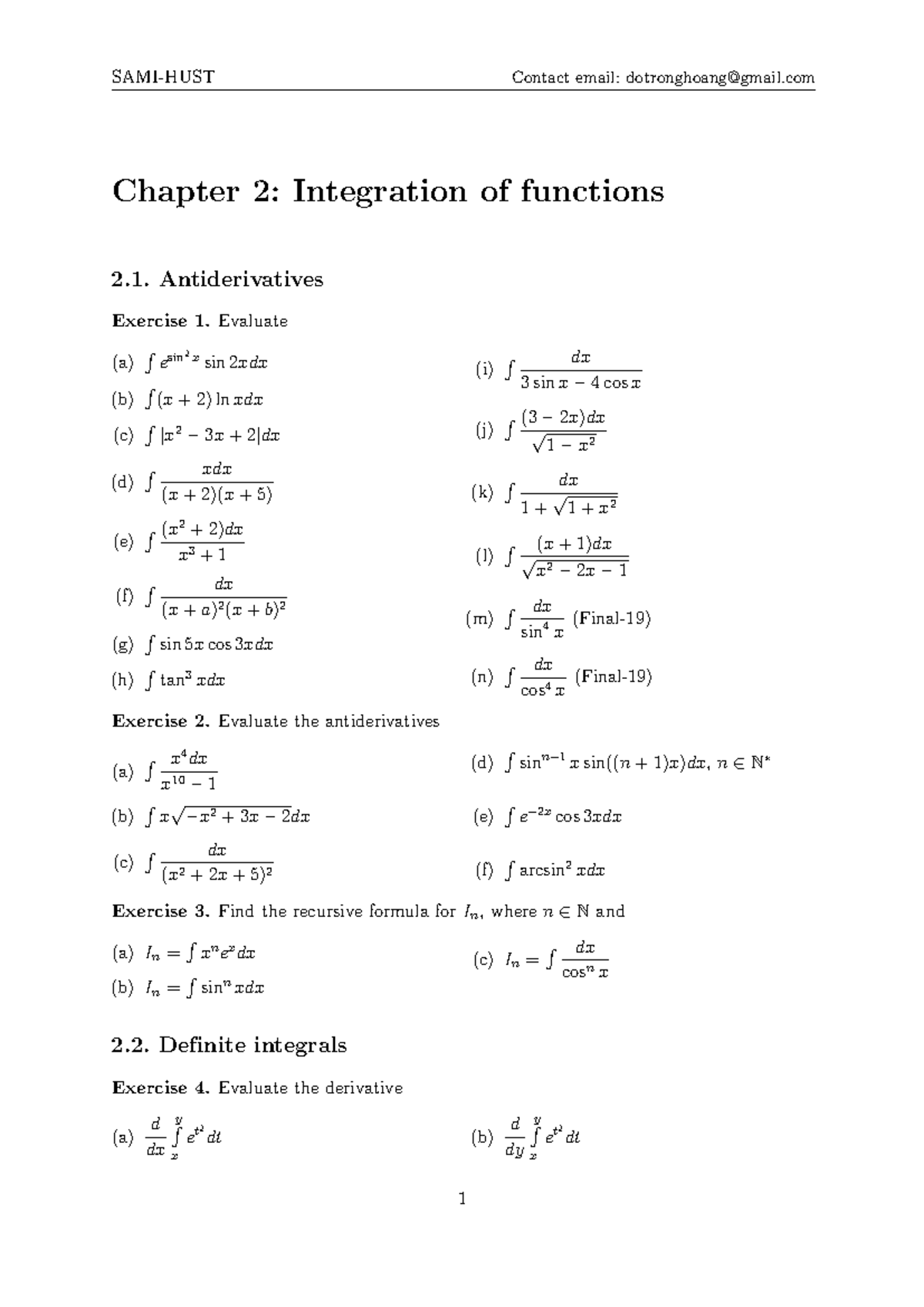 Exercise 2 - 3545 - Chapter 2: Integration of functions 2 ...