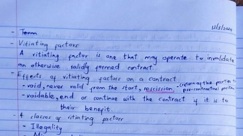 Contract Law 2: Vitiating Factors and Their Effects on Contracts - Studocu