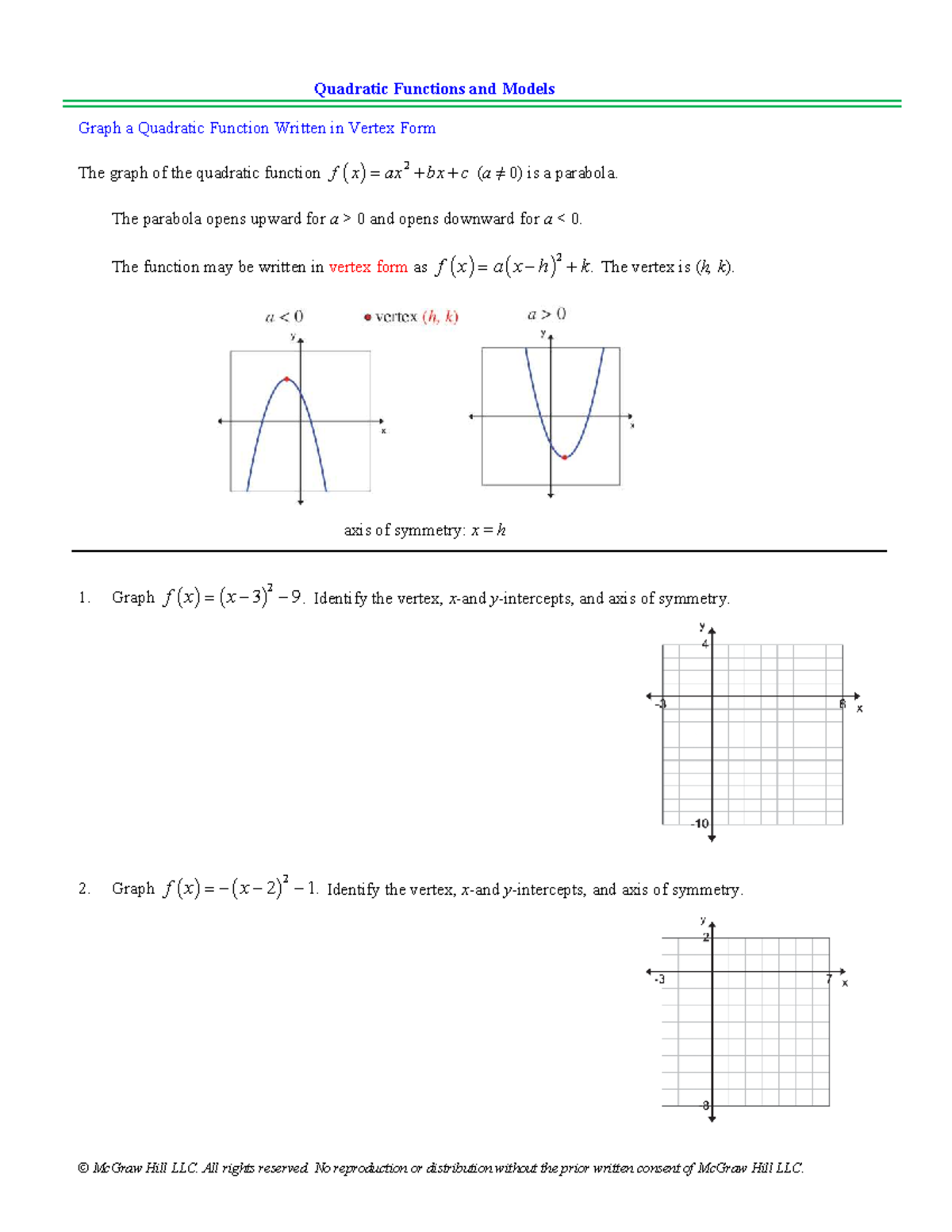 Quadratic Functions & Models: Graphing Techniques (MATH 201) - Studocu