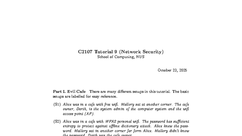 2025 tutorial 9 - C2107 Tutorial 9 (Network Security) School of ...