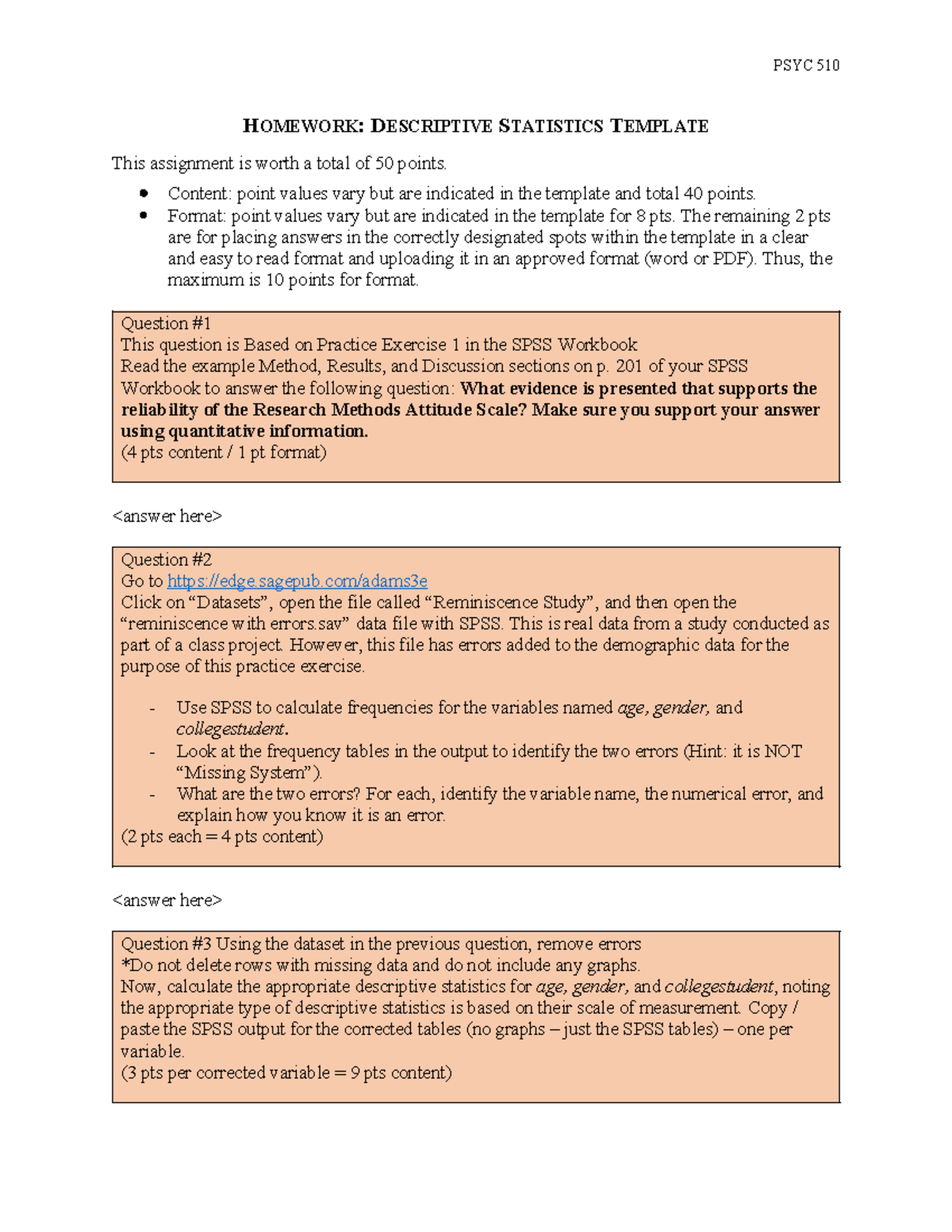 Homework Descriptive Statistics Template - PSYC 510 HOMEWORK: DESCRIPTIVE STATISTICS TEMPLATE ...