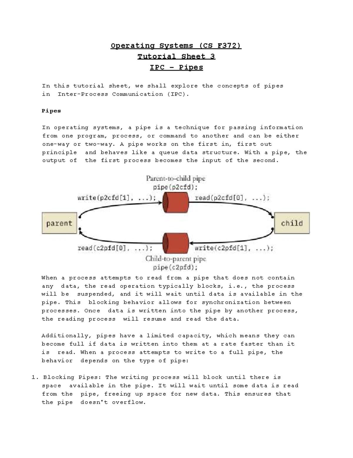 CS F372 Tutorial 3: IPC Pipes in Operating Systems - Studocu