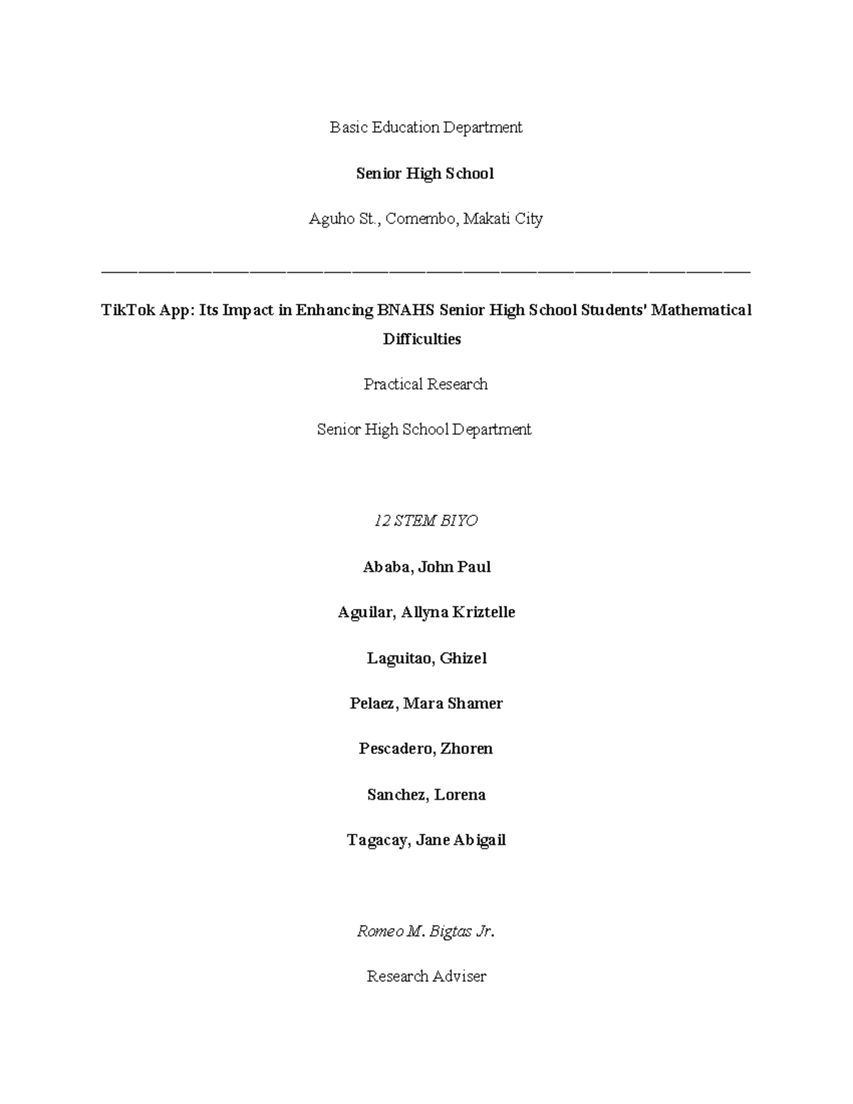 TikTok's Role in Alleviating Math Challenges for BNAHS SHS Students ...