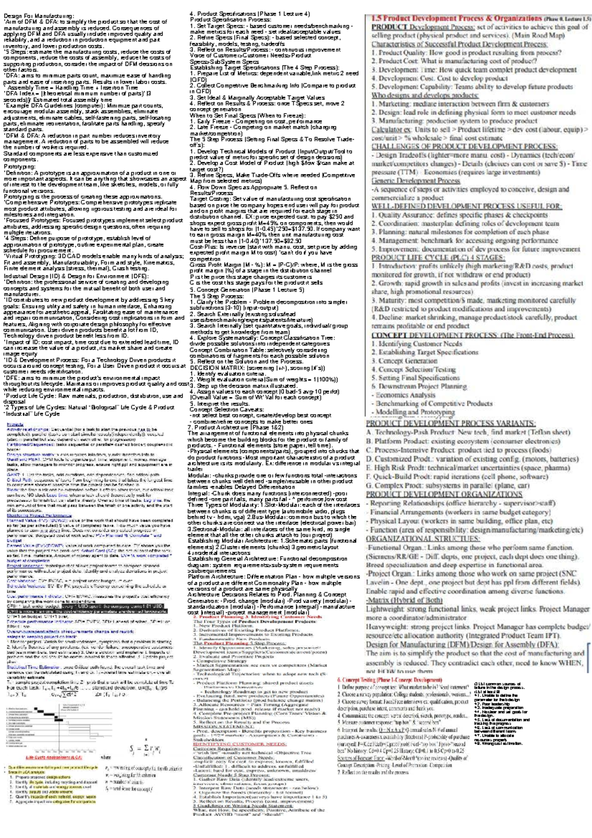 380 FS - Final Exam Cheat Sheet: Product Specifications & DFM Process ...