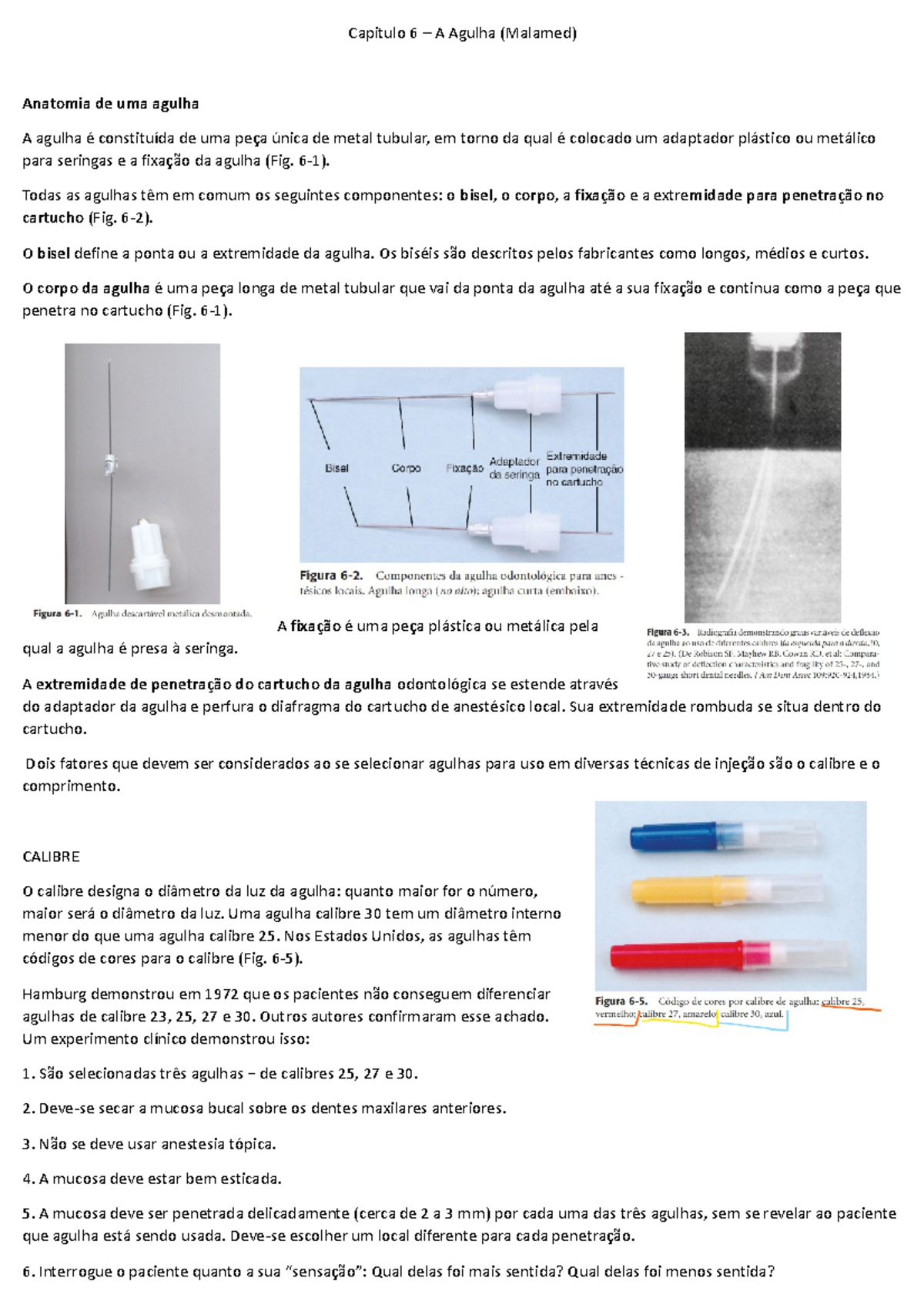 Capítulo 6 - A Agulha em Anestesia Local - Manual Malamed, 6ª Ed. - Studocu