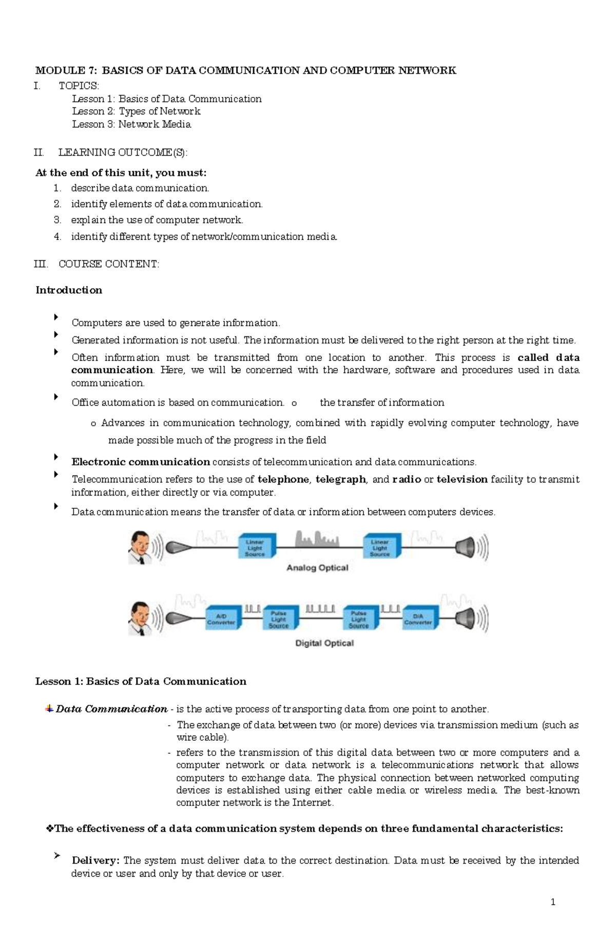 Module 7 Basics OF DATA Communication AND Computer Network - MODULE 7: BASICS OF DATA ...