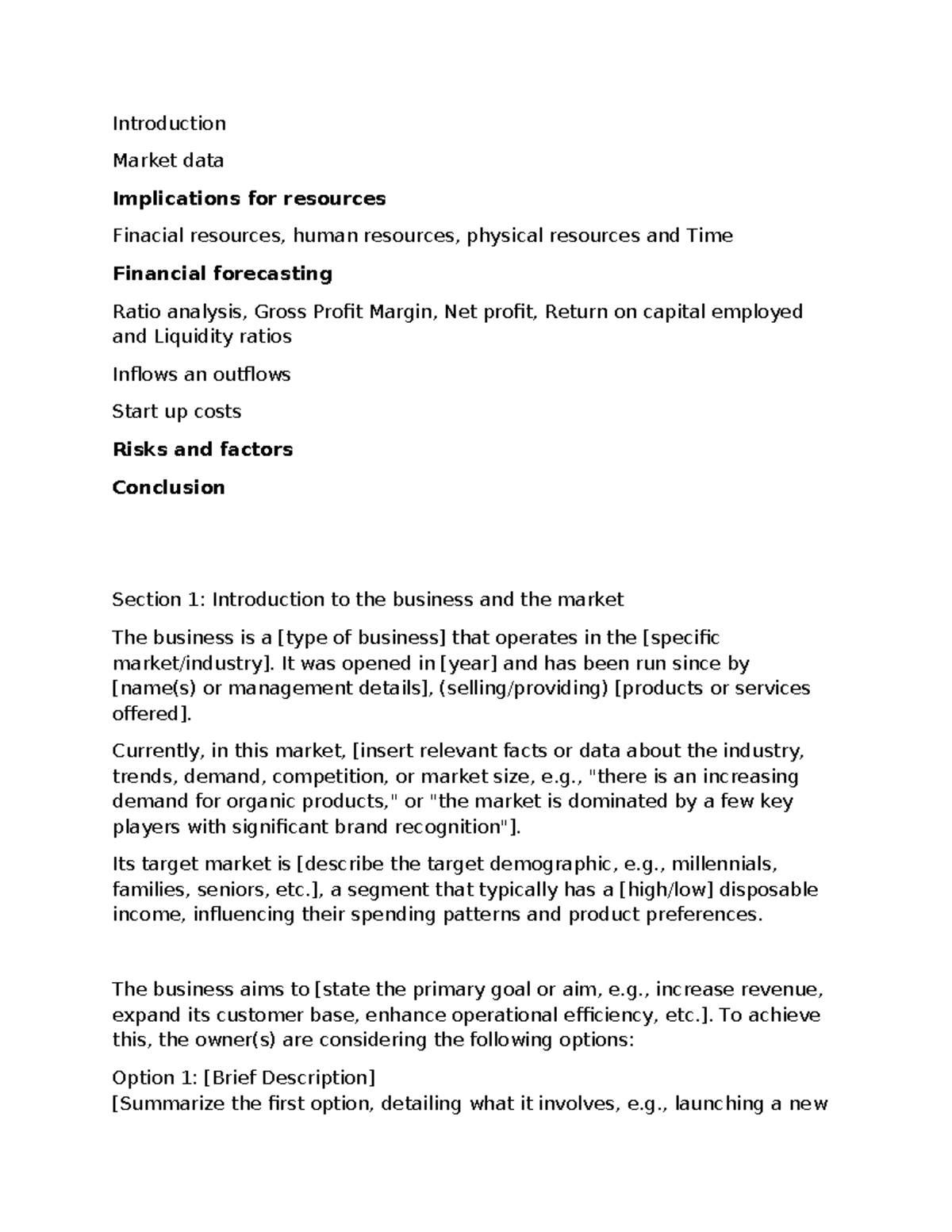 Section 1 Introduction to the business and the market - Introduction ...