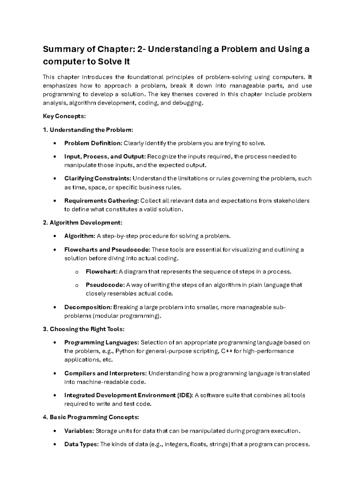 CS101: Chapter 2 - Problem Solving and Computer Programming Concepts - Studocu