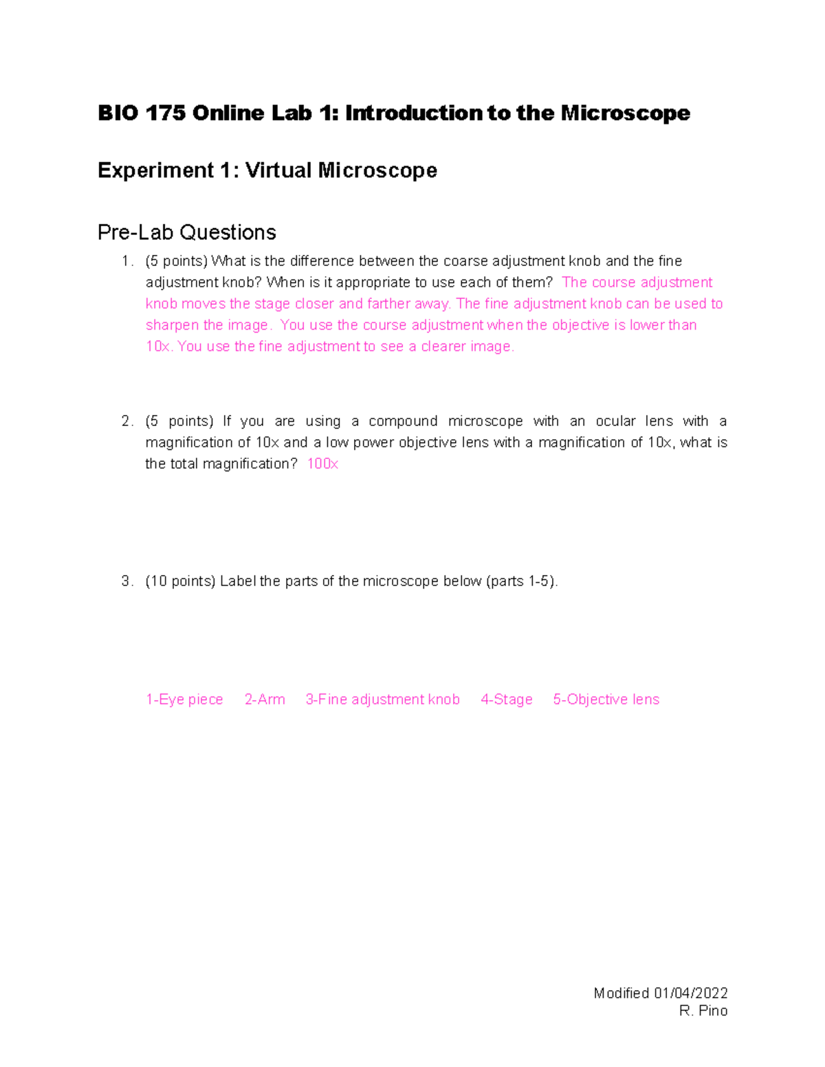 BIO 175 Lab 01 - Introduction to the Virtual Microscope - Studocu