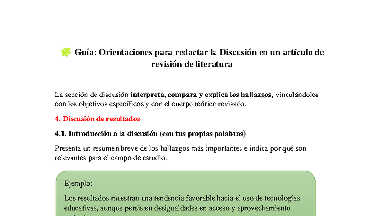 Guía para Redactar la Discusión en Artículos de Revisión - Studocu