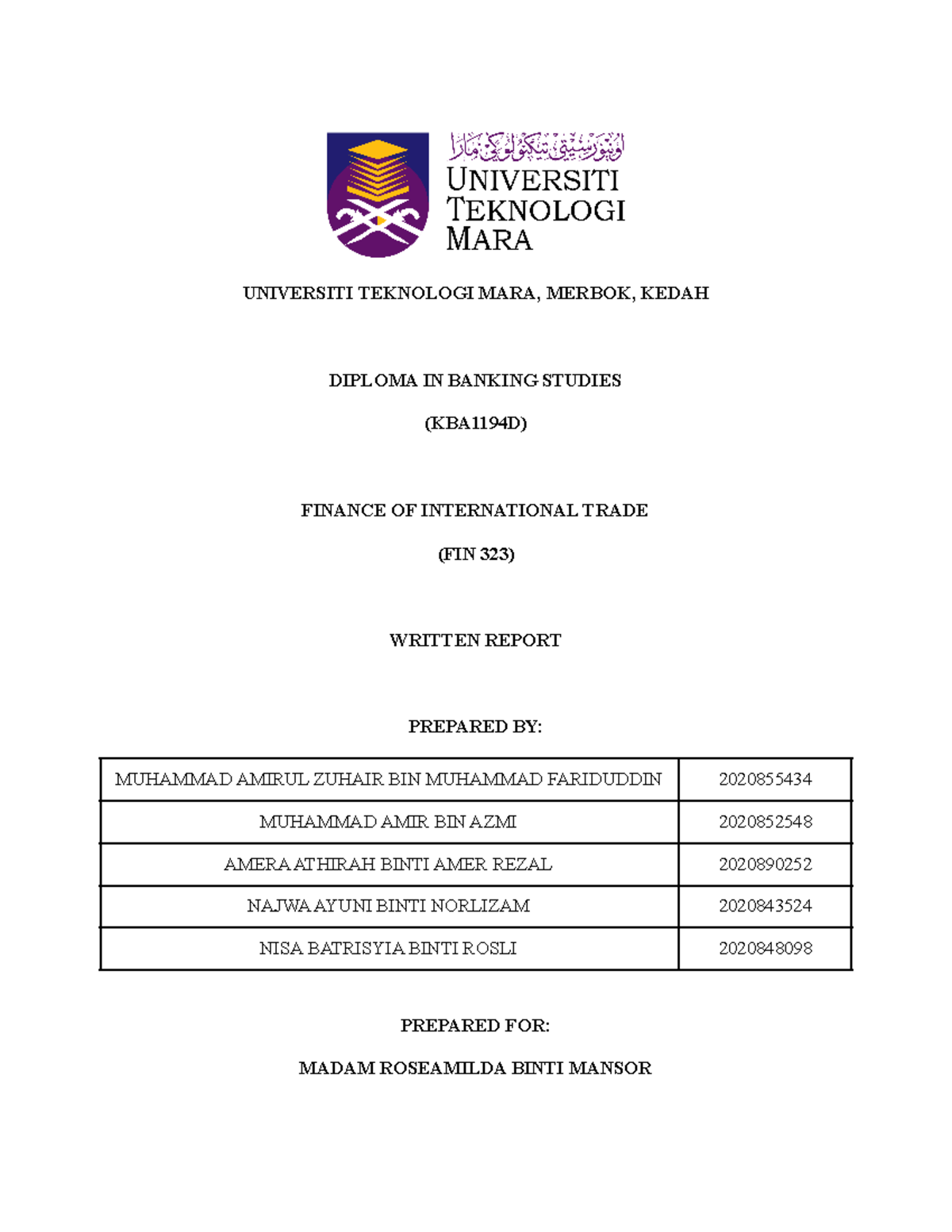 FIN323 - International Trade Financing Written Report Analysis - Studocu