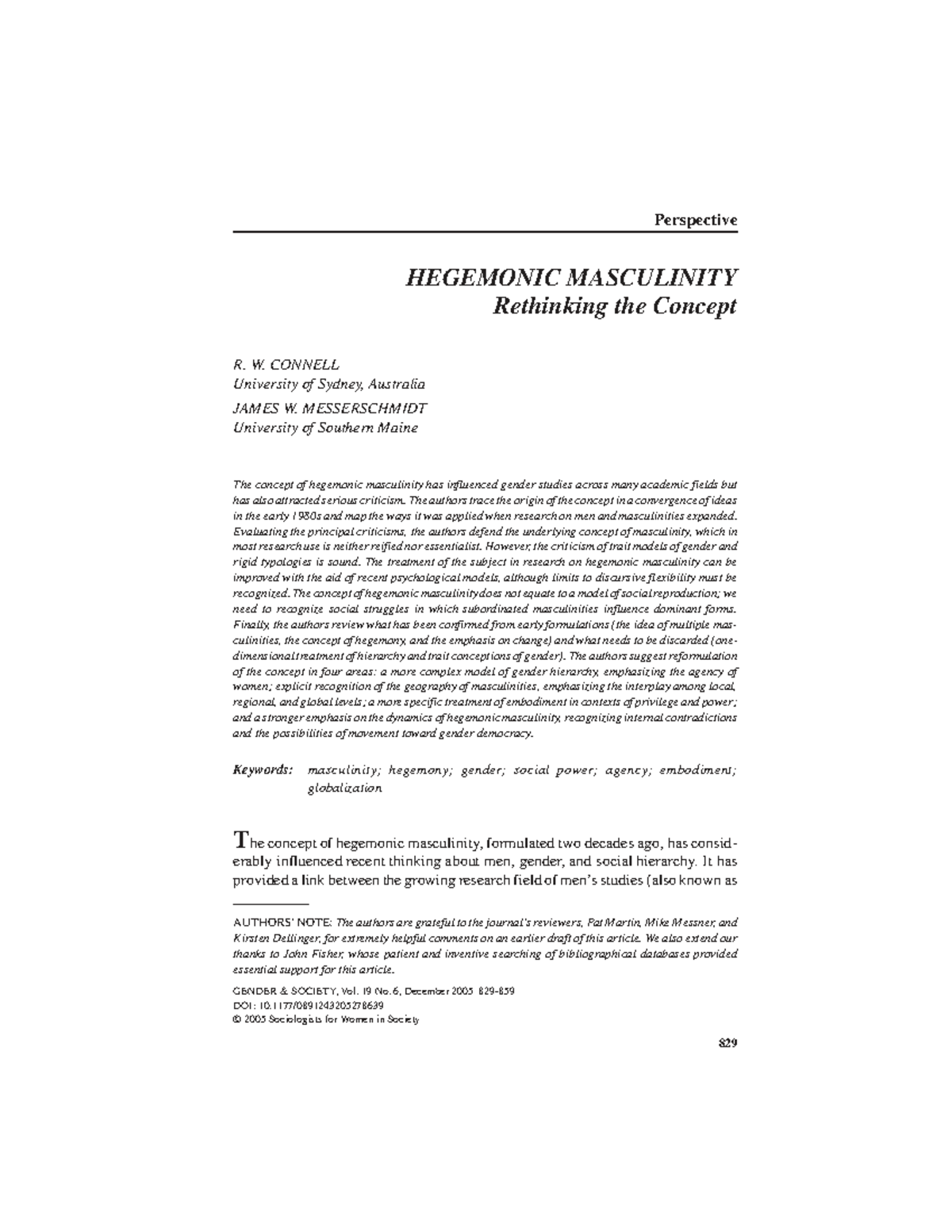 Revisiting Hegemonic Masculinity: A Critical Analysis (GENDER 2005 ...