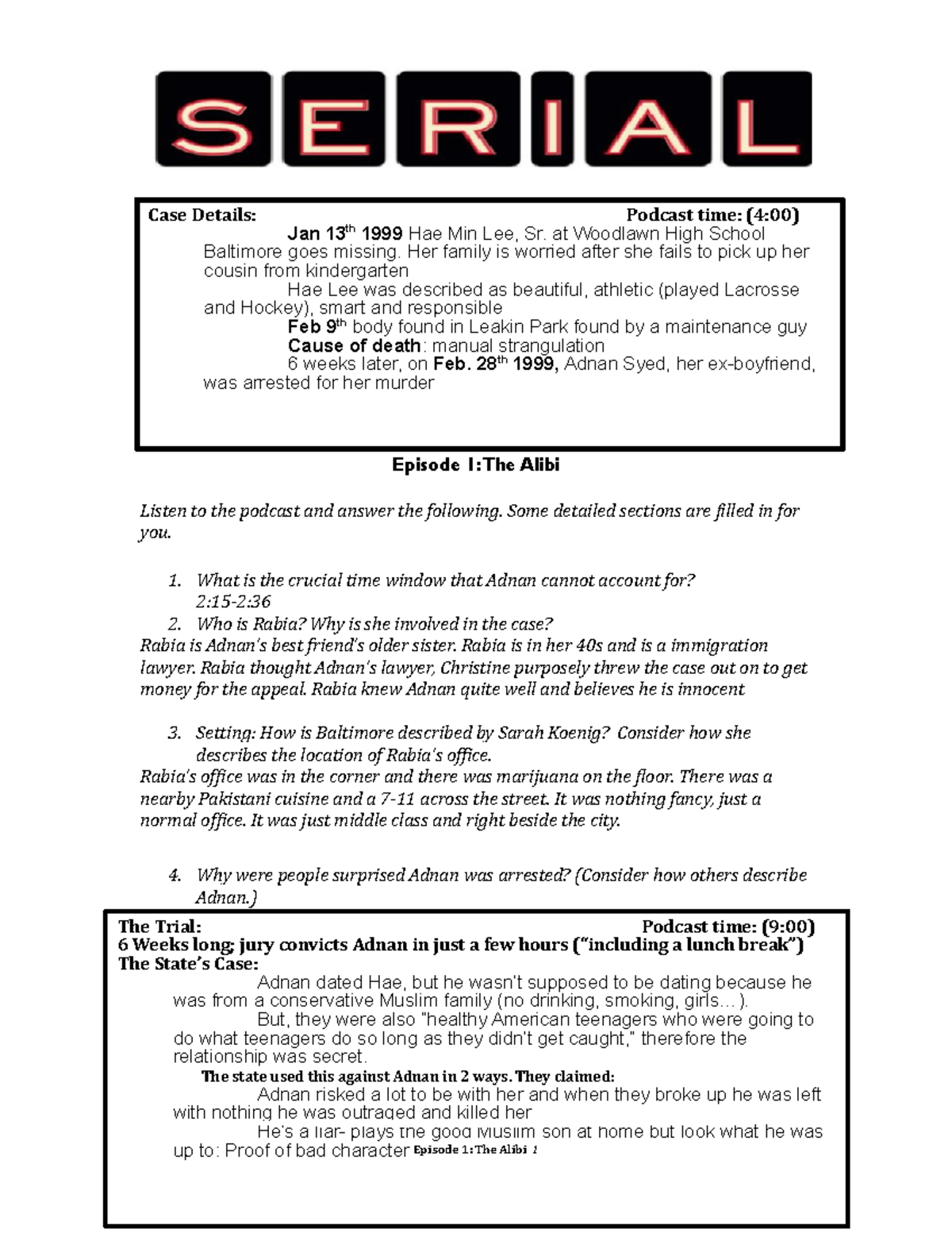 Copy of Episode 1 The Alibi Comprehension Questions ( Submit to ...