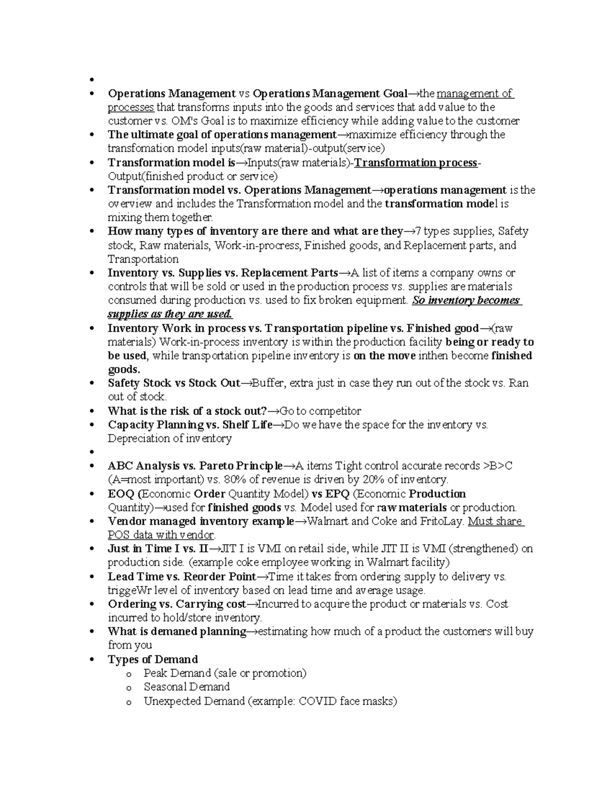 Operations Management study notes part 1 - Operations Management vs ...