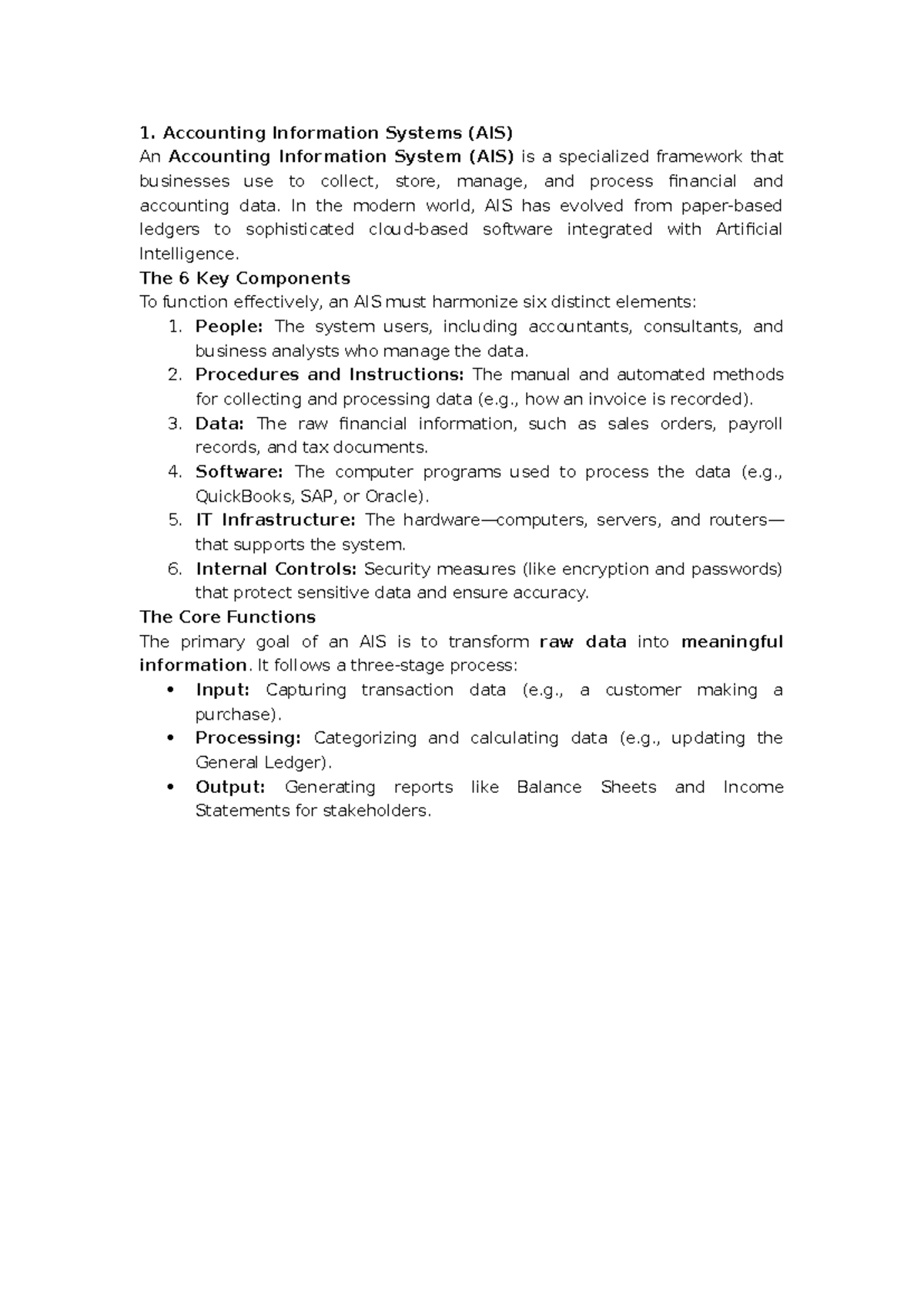 AIS Overview: Key Components and Core Functions of Accounting Systems ...