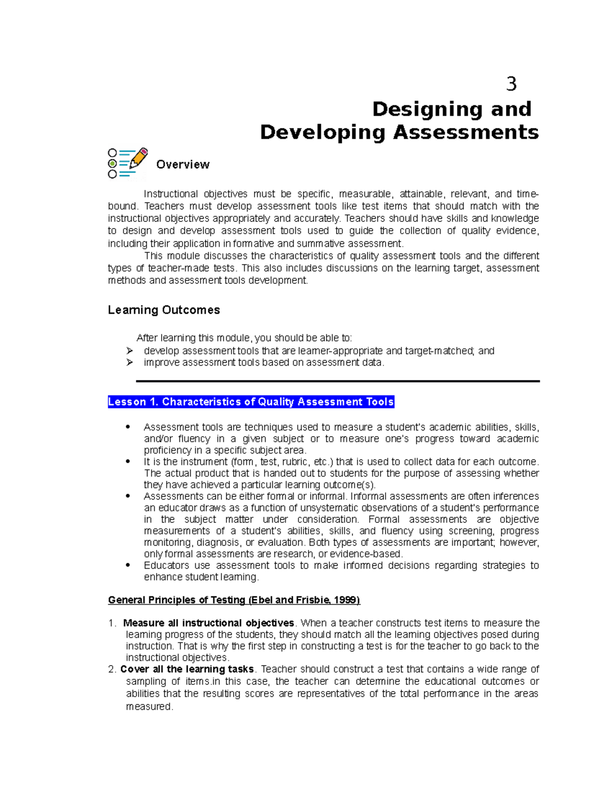 Module Assessment 3 - 3 Designing and Developing Assessments Overview ...