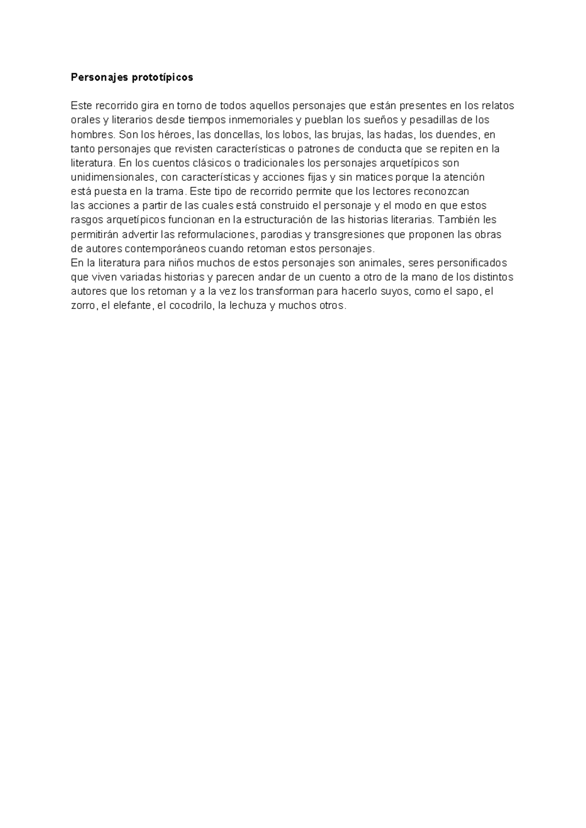 Personajes Arquetípicos en la Literatura Oral y Escrita - Studocu