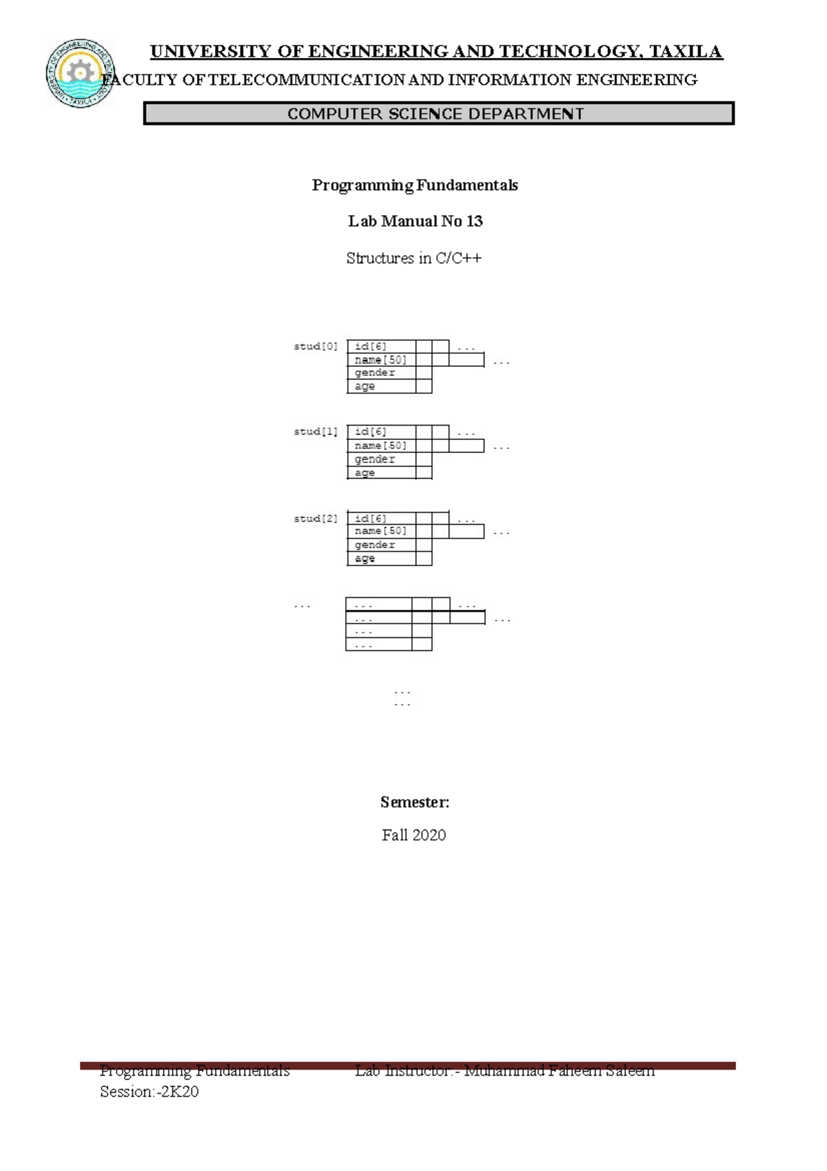 Programming Fundamentals Lab Manual No 13: Structures in C/C++ - Studocu