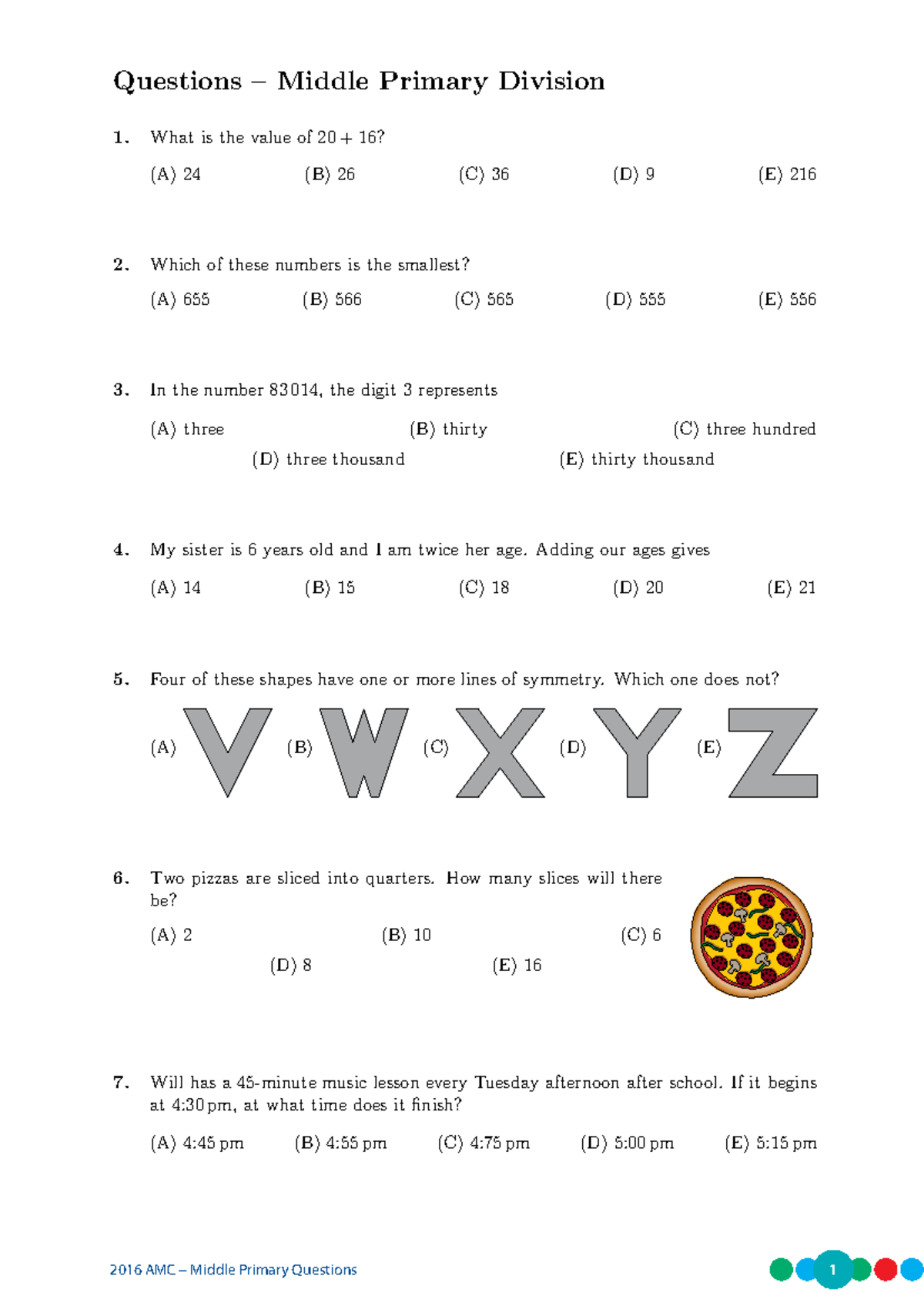 2016 AMC Middle Primary Division Questions - Studocu