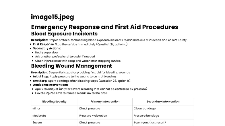 Emergency Response and First Aid Procedures for Blood Exposure ...