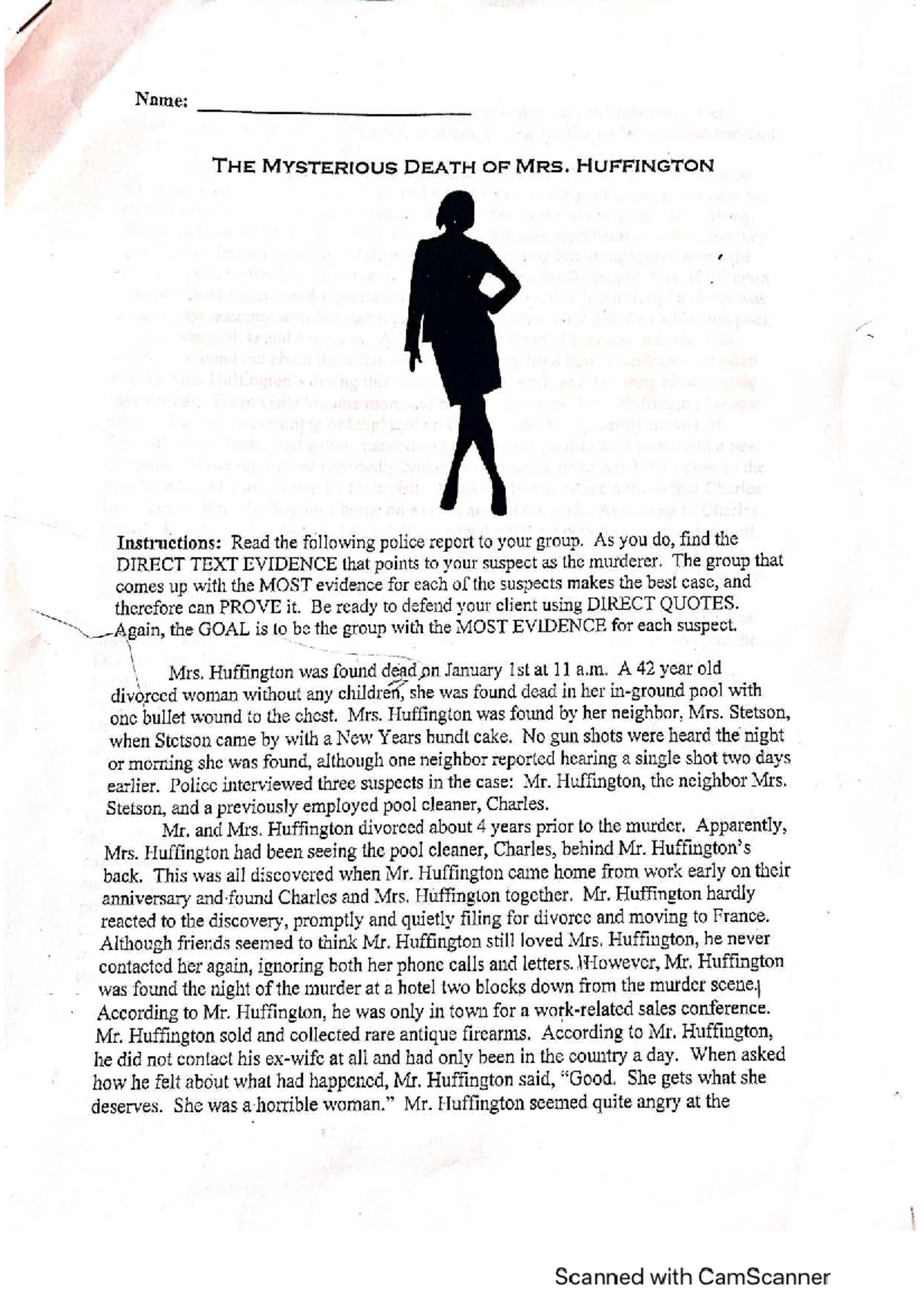 Title: Case Study: The Mysterious Death of Mrs. Huffington (ENG 201 ...