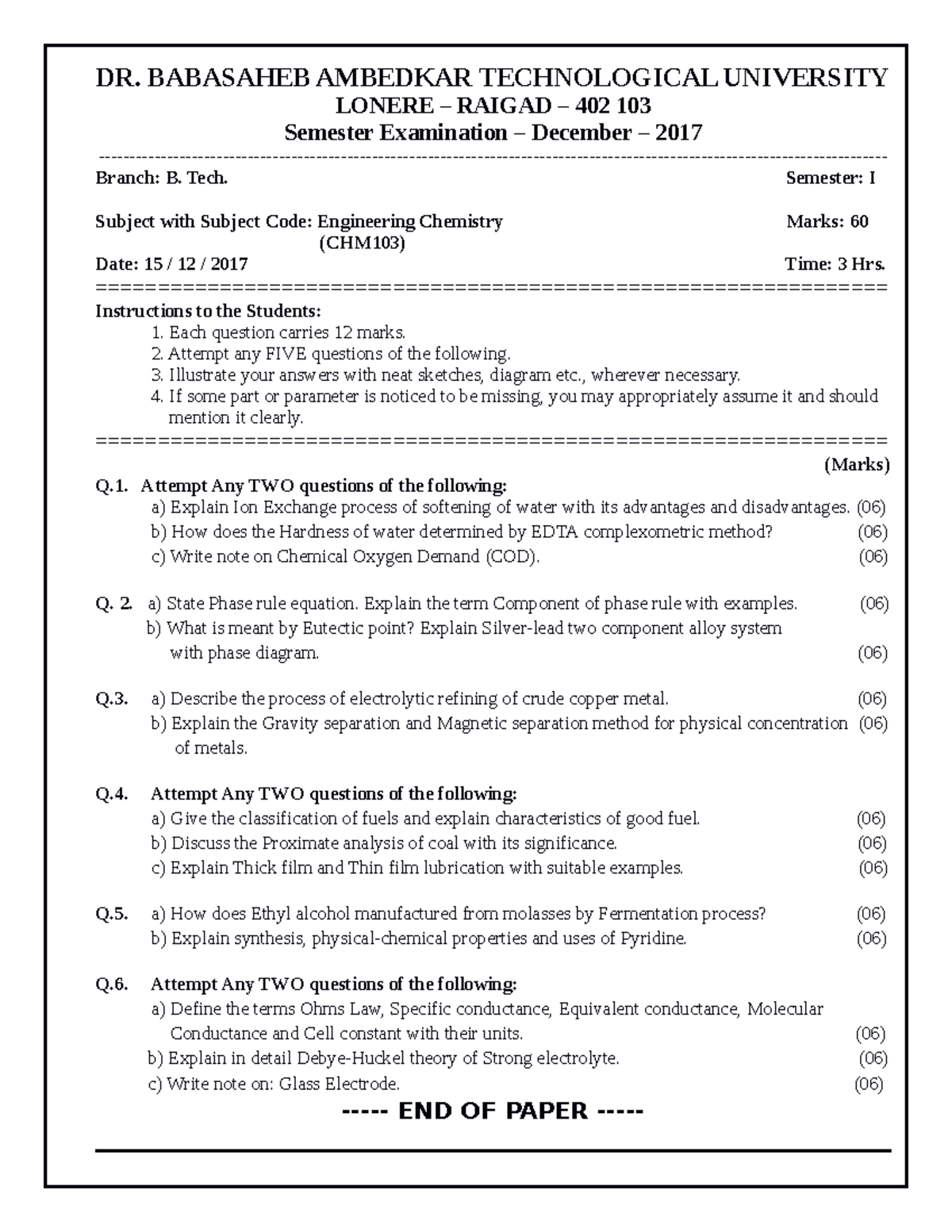 Engineering Chemistry - DR. BABASAHEB AMBEDKAR TECHNOLOGICAL UNIVERSITY ...