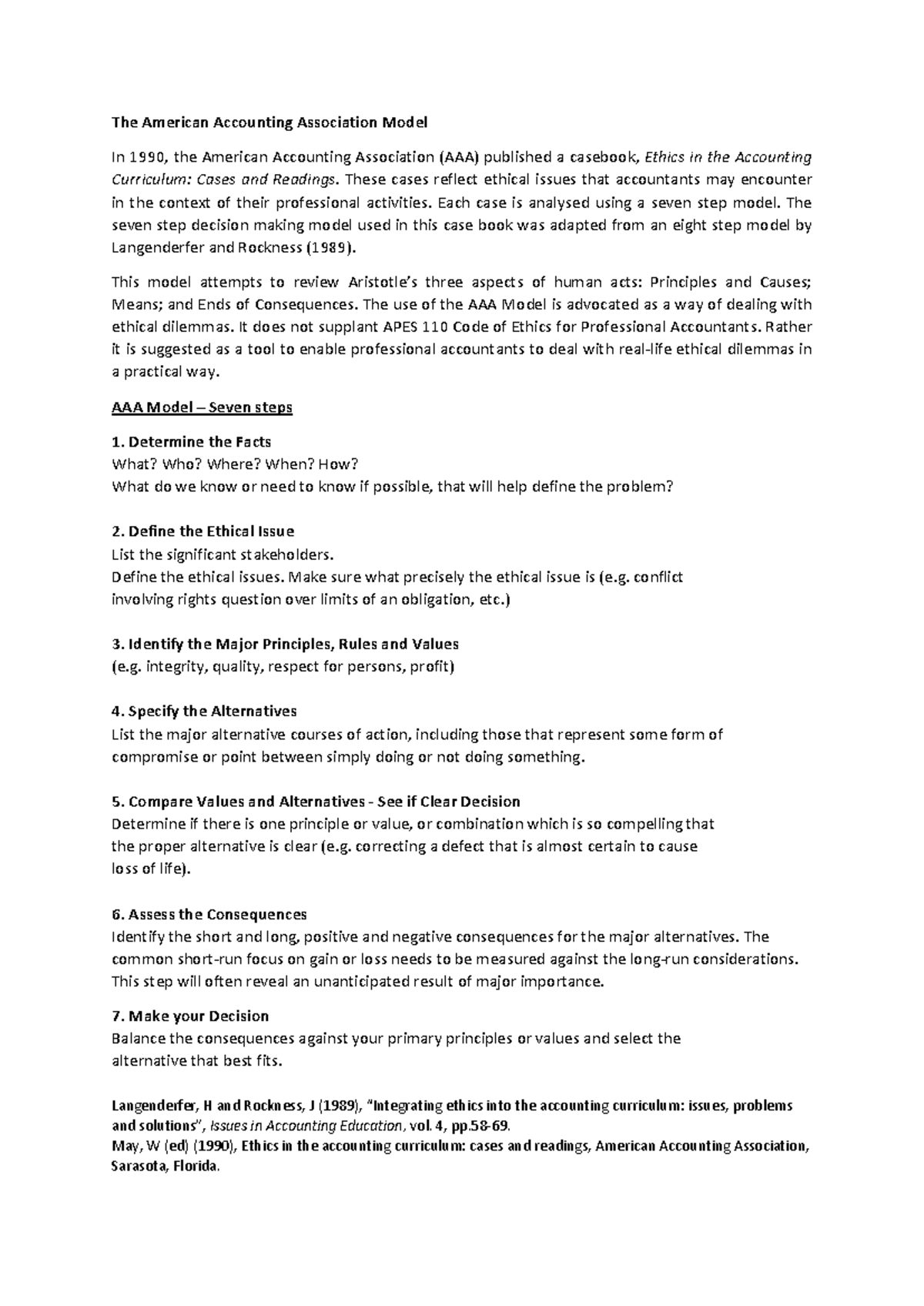 AAA Model including worked example BUSS 3083 SP2 2018 - The American ...