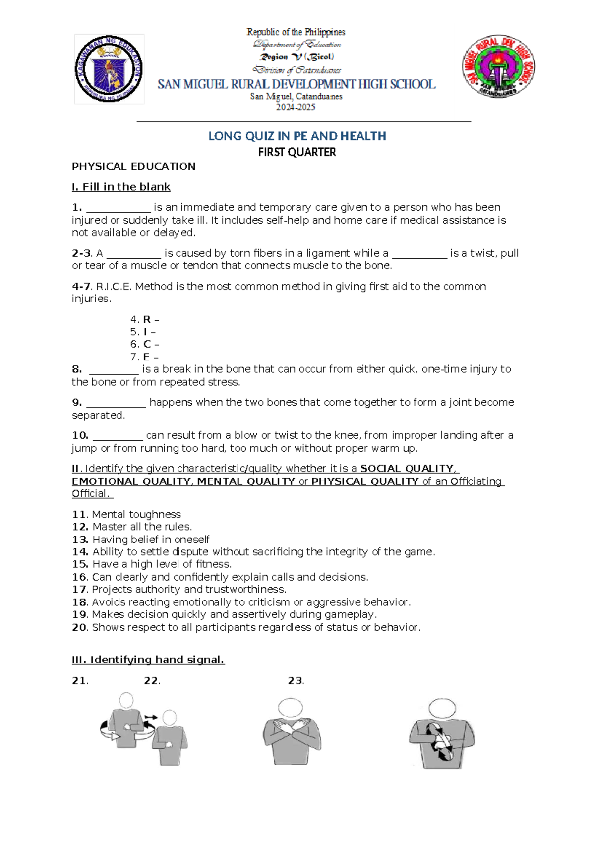 LONG QUIZ IN PE & HEALTH PHYSICAL EDUCATION Q1 - Studocu