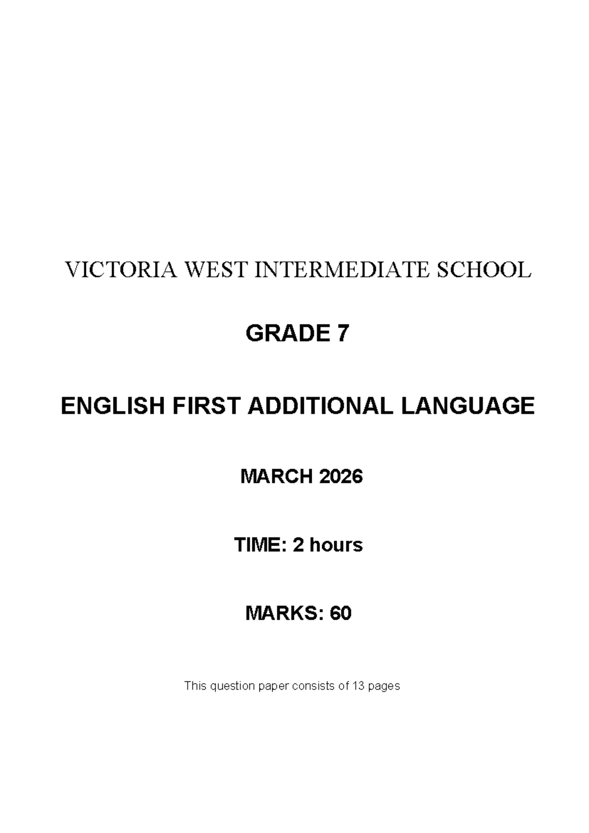 English FAL Grade 7 Term 1 Exemplar Task 2026 - Studocu